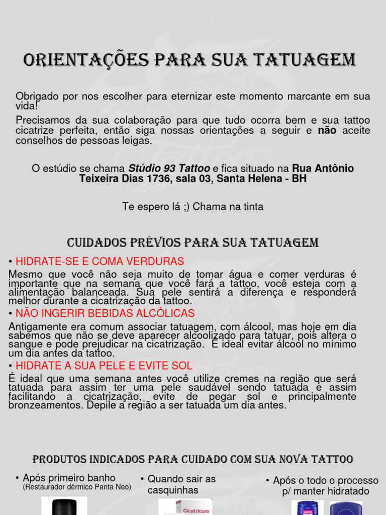 Cuidados Pré e Pós Tattoo 2.0 | PDF