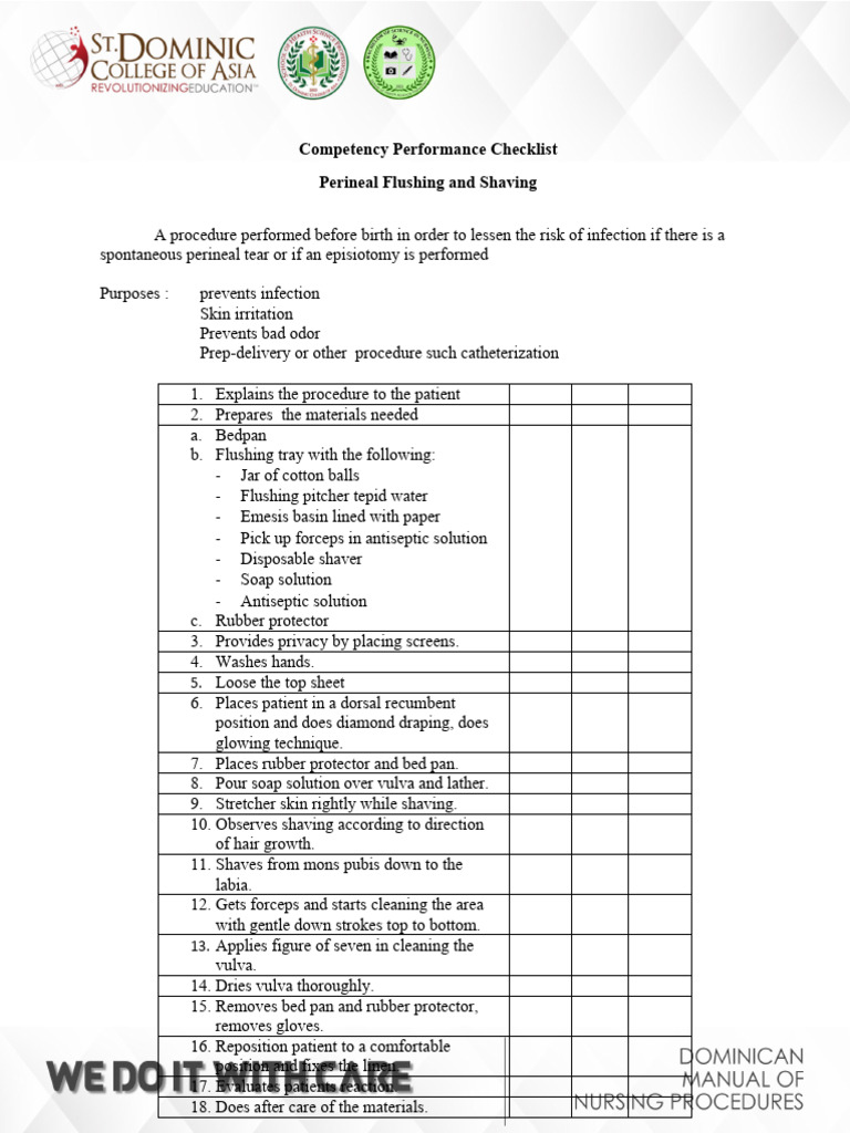Perineal Flushing & Shaving | PDF