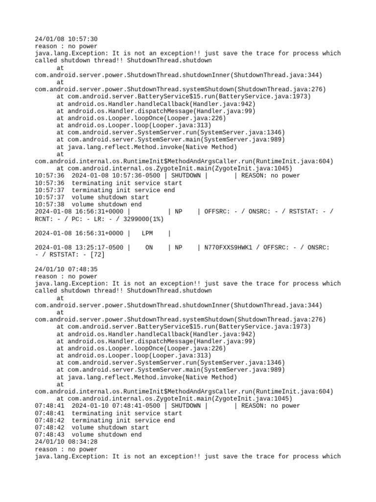 Android Shutdown Log: No Power Issues | PDF | Computers