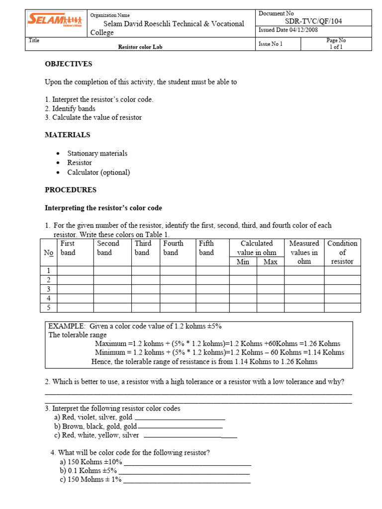 Resistor lab 1 | PDF | Resistor | Materials Science