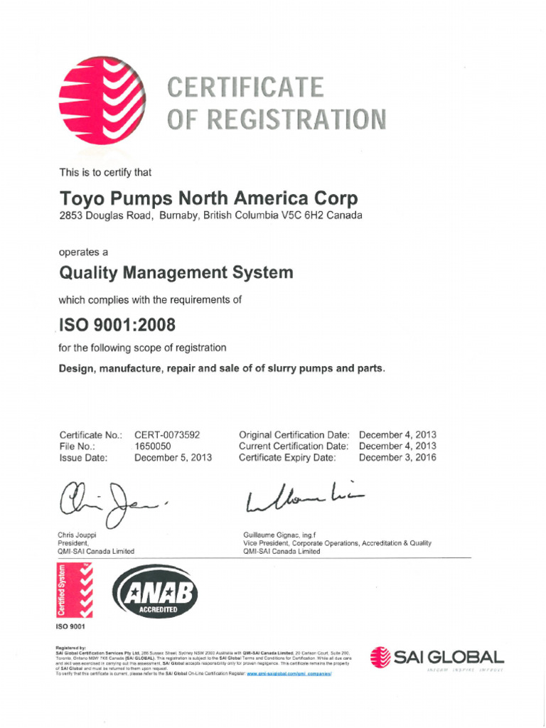 Toyo ISO-9001 Certification | PDF