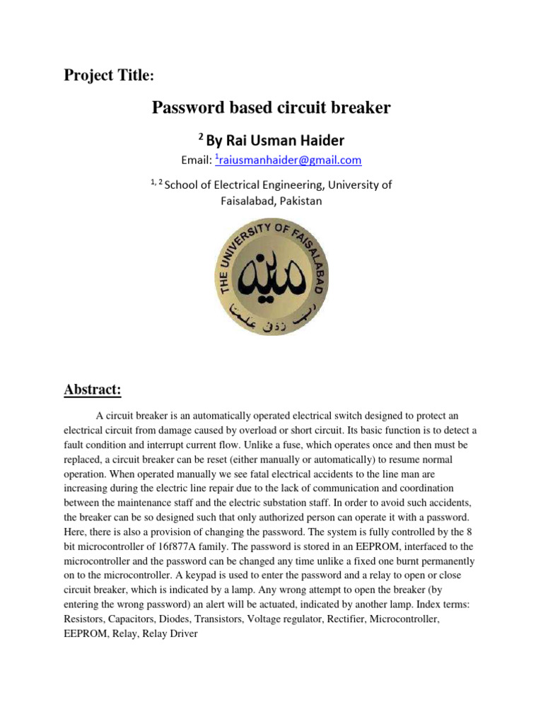 Password Based Circuit Breaker | Download Free PDF | Rectifier | Transistor