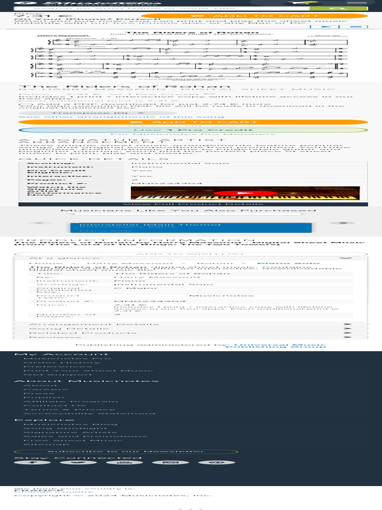 Harry Massoud the Riders of Rohan Sheet Music (Piano Solo) in C Major - Download & Print - SKU ...