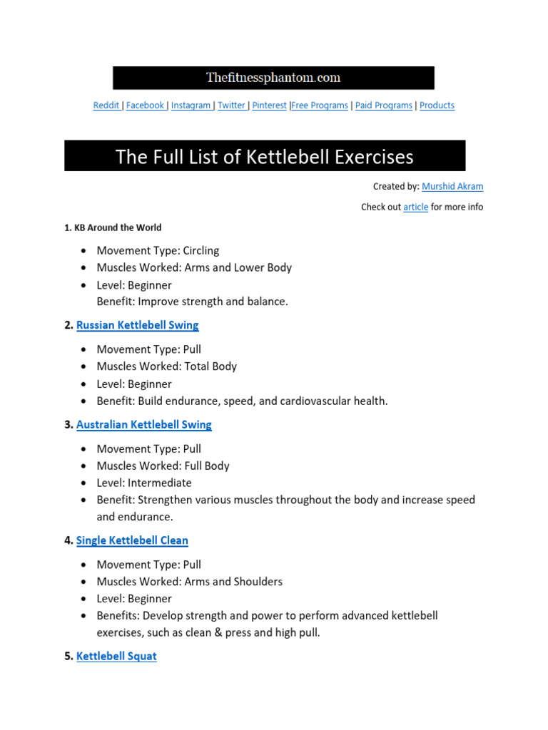 List-of-all-kettlebell-exercises | PDF | Kettlebell | Skeletal Muscle