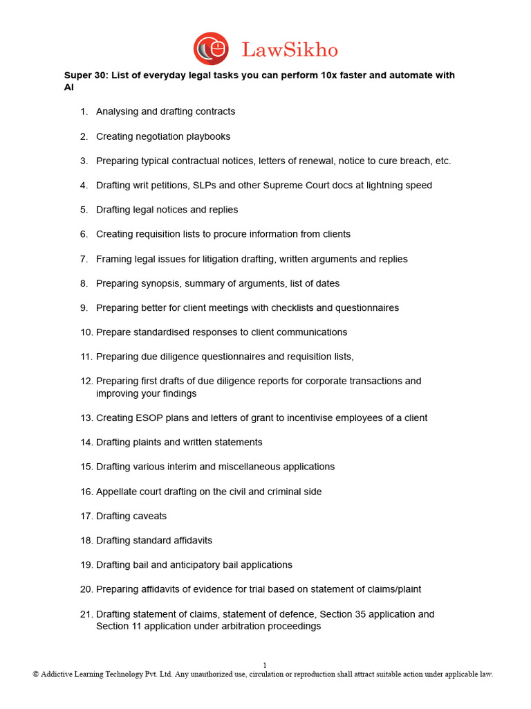 List of Everyday Legal Tasks You Can Perform 10x Faster and Automate ...