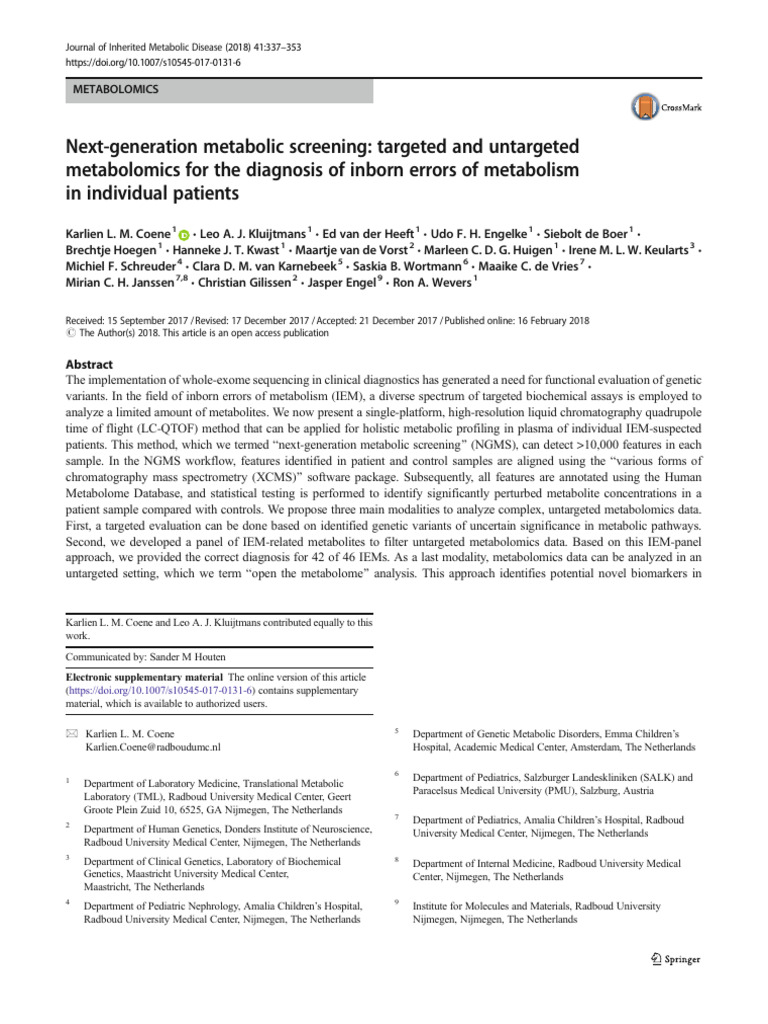 Next Generation Metabolic Screening Targeted and Untargeted ... Next Generation Metabolic Screening Targeted and Untargeted ...