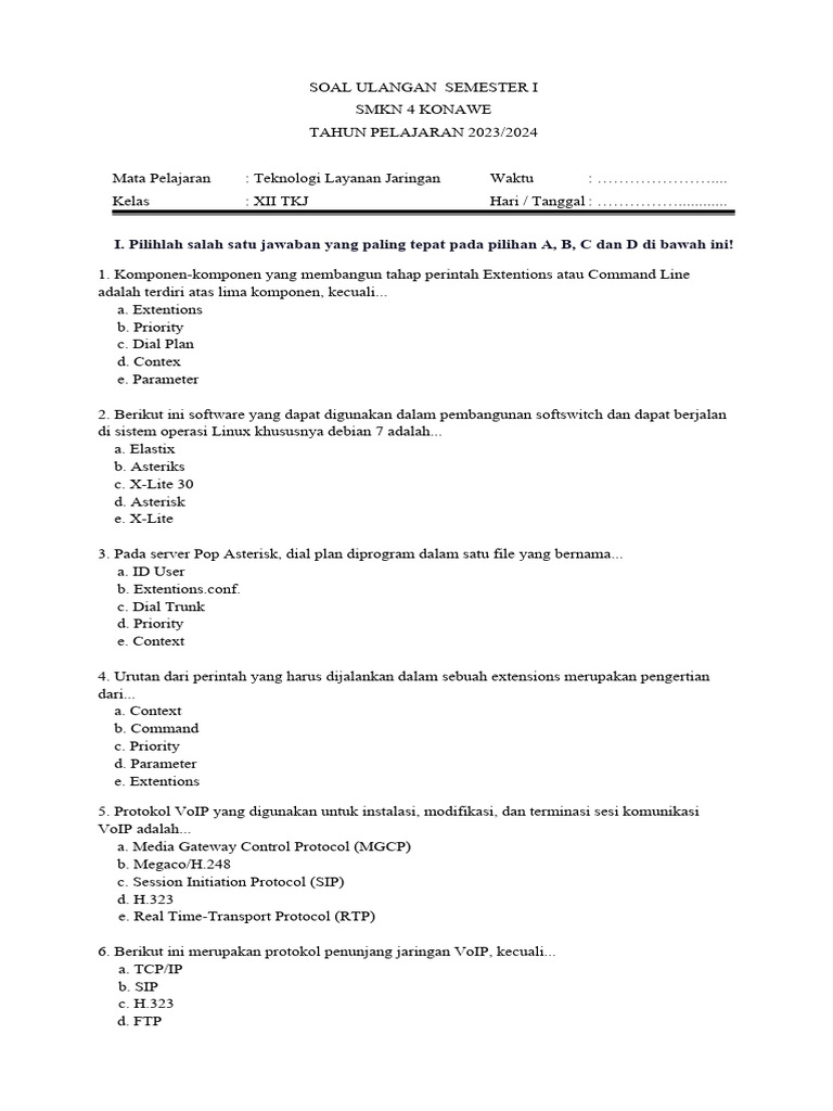 Soal TLJ Kelas Xii TKJ | PDF | Komputer