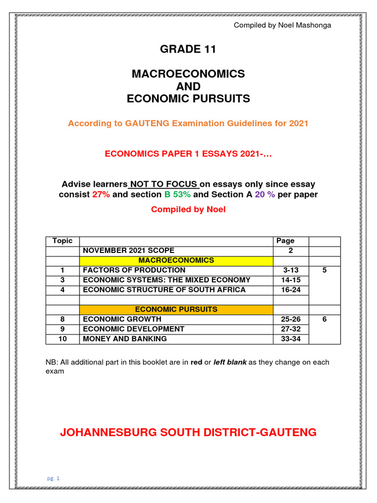 GR 11 Macro Economics & Pursuits Essays 2023 | PDF