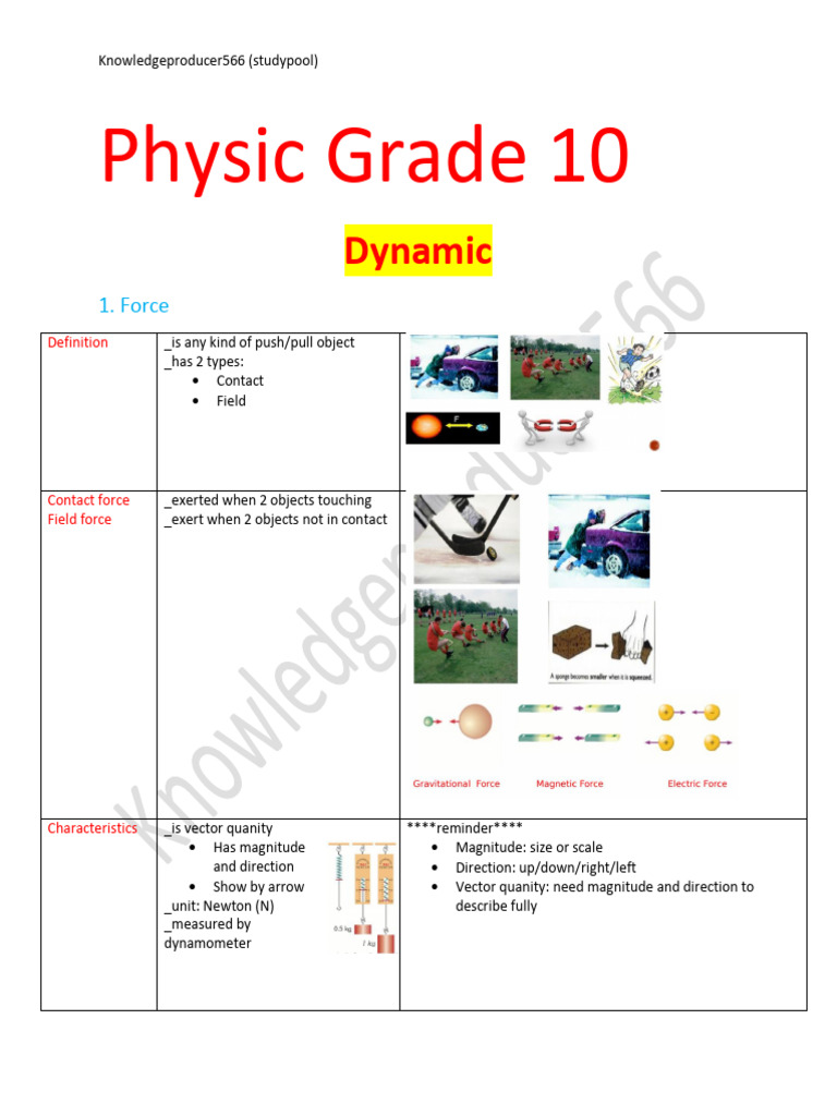 physic grade 10 Dynamic Force | PDF | Force | Acceleration