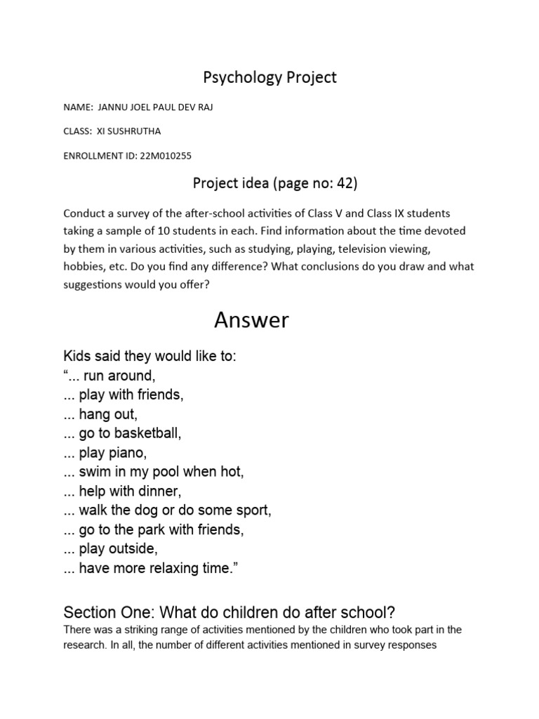 Psychology Project | PDF | Homework