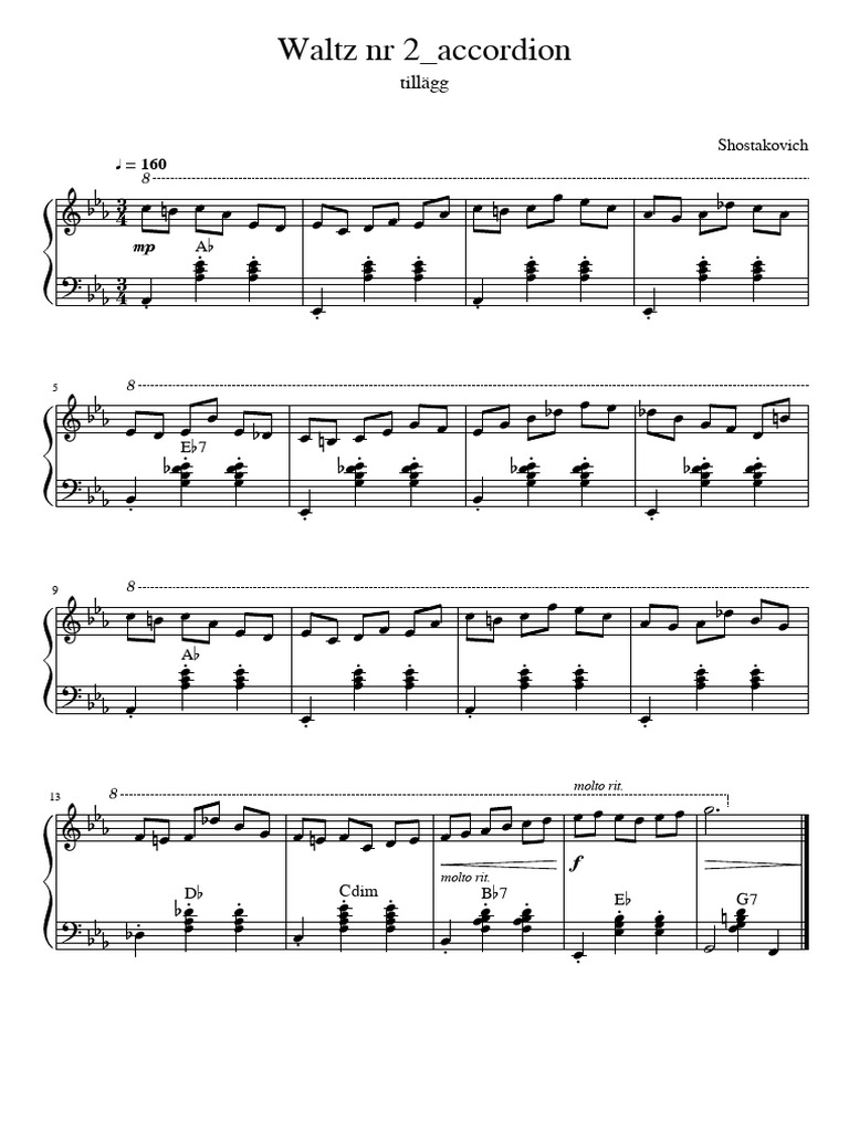 Shostakovich Waltz No. 2 Accordion Sheet | PDF