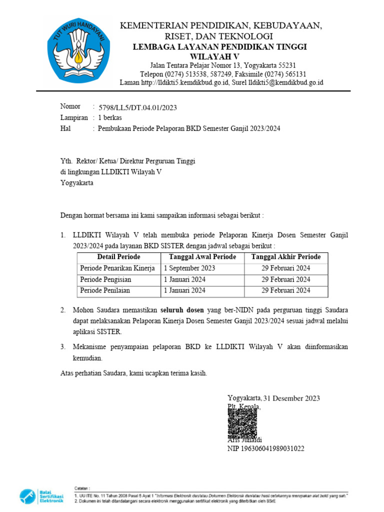 Pelaporan BKD Semester Ganjil 2023-2024 | PDF