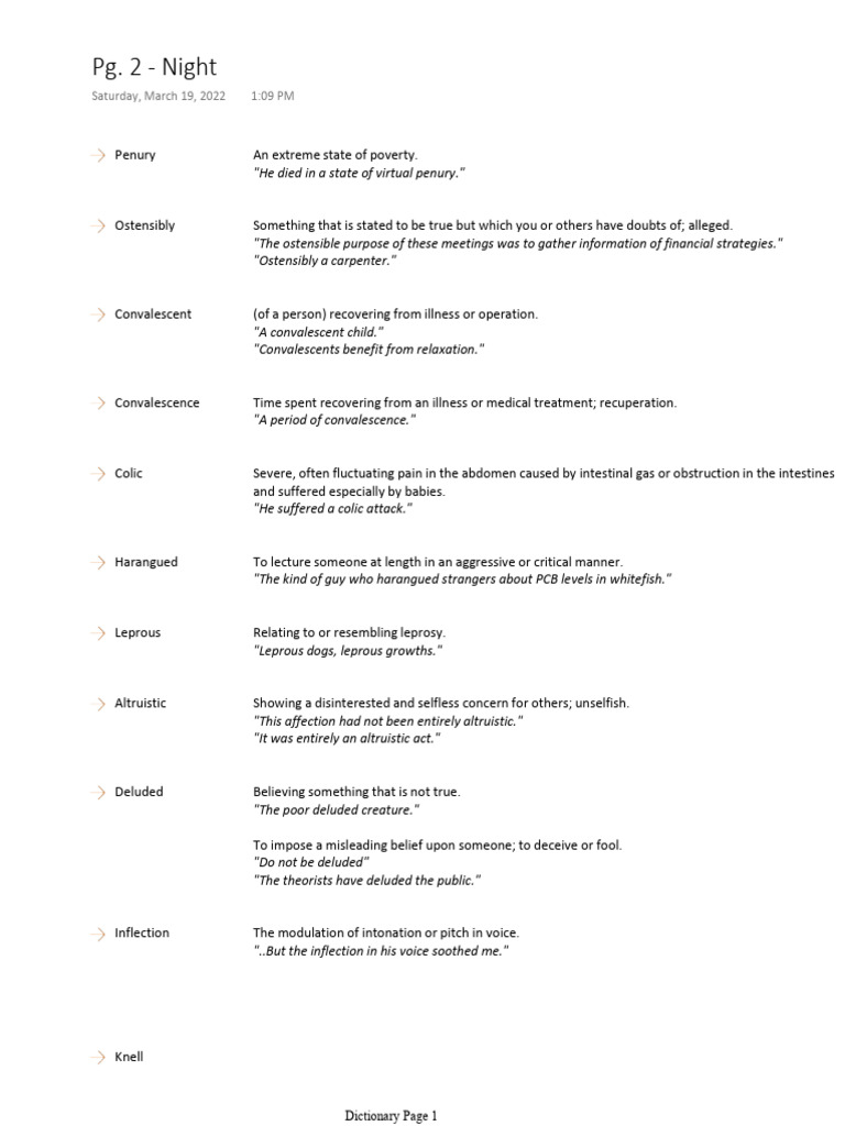 Vocabulary Definitions and Examples | PDF | Diseases And Disorders ...
