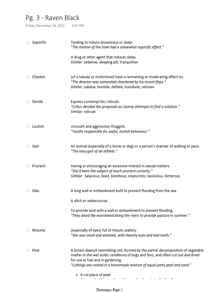 Vocab From The Novel Raven Black | PDF | Philosophy | Religion ...