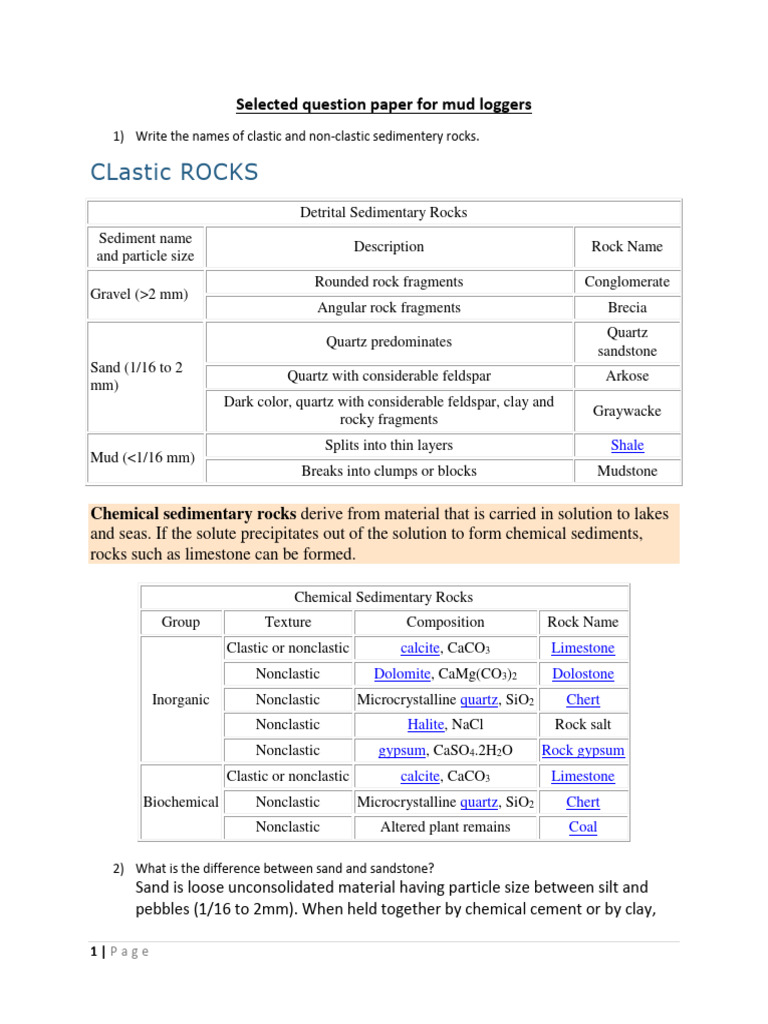Mud Logging Essentials for Loggers | PDF | Clastic Rock | Sedimentary Rock