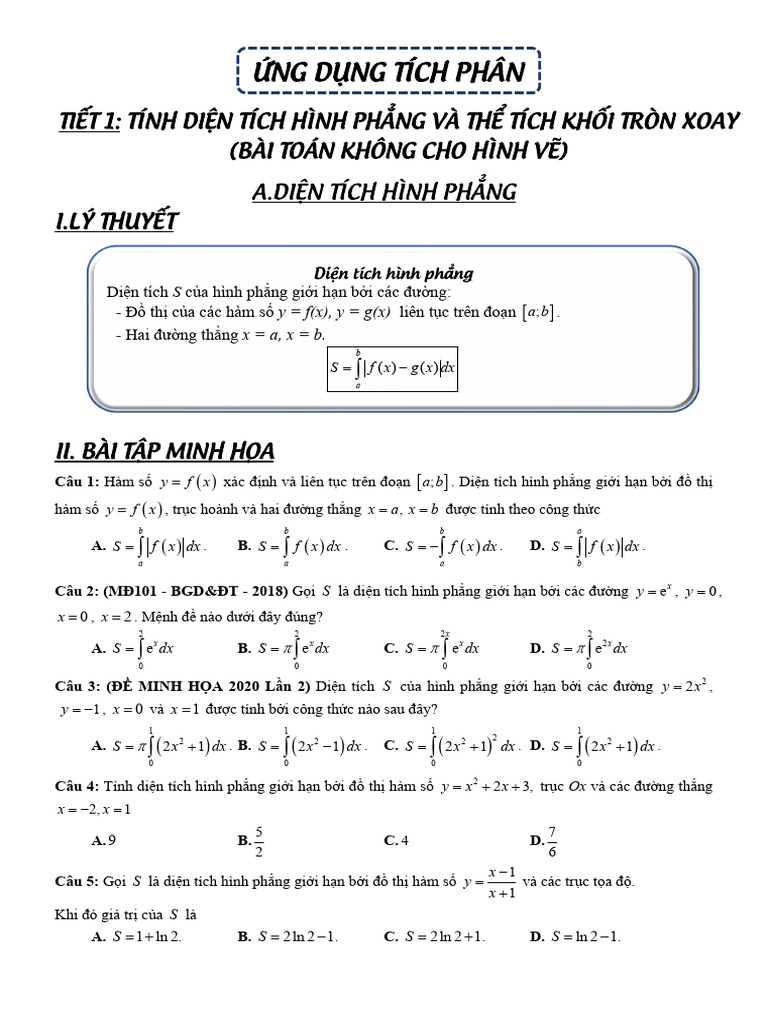 Tài Liệu - DT Hình Phẳng - V Tròn Xoay (Không Hình Vẽ) -Merged | PDF