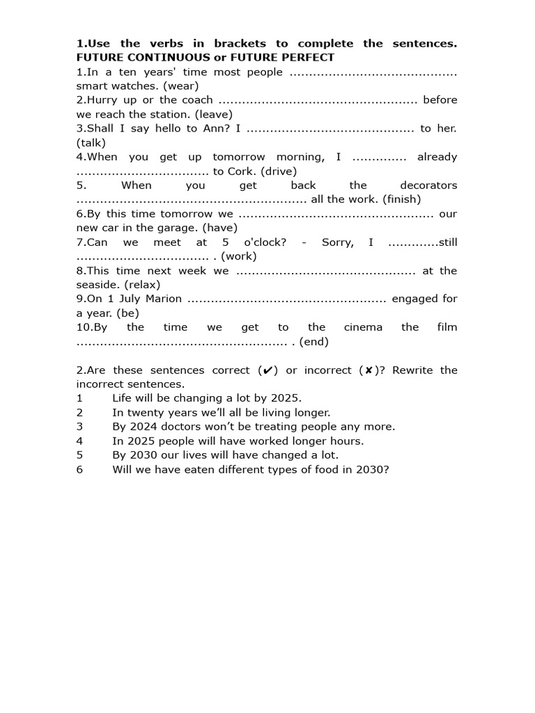 Exam Practice Future Continuous & Perfect | PDF