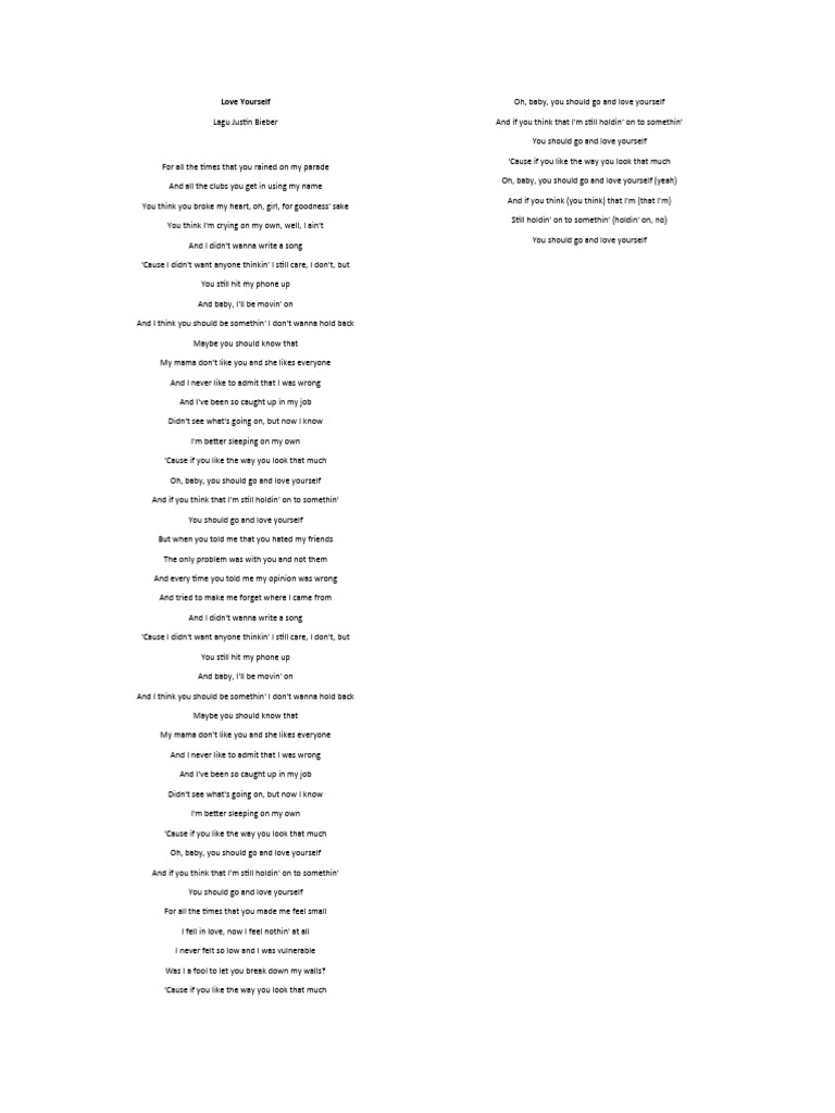 Love Yourself | PDF | Love Yourself | Justin Bieber