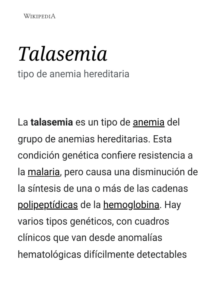 Talasemia - Wikipedia, La Enciclopedia Libre | PDF | Genética ...