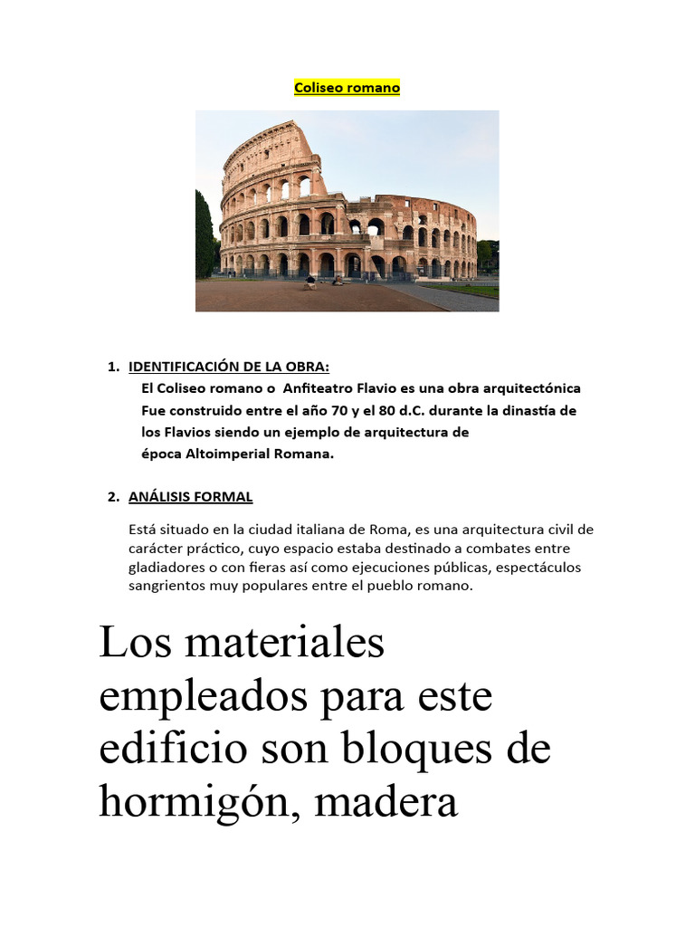 Coliseo romano | PDF | imperio Romano | Diseño arquitectonico