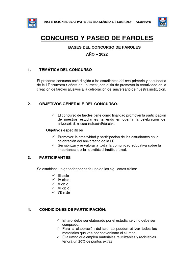 Bases para El Concurso de Faroles - 2022 | PDF