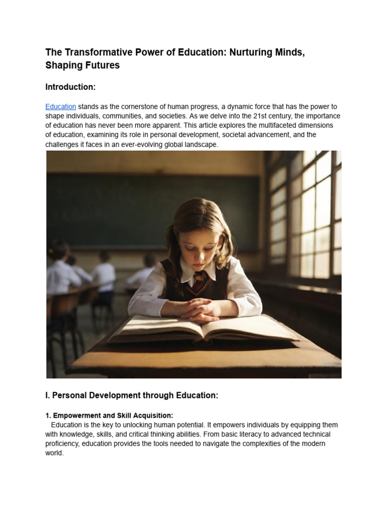 The Transformative Power of Education_ Nurturing Minds, Shaping Futures | PDF