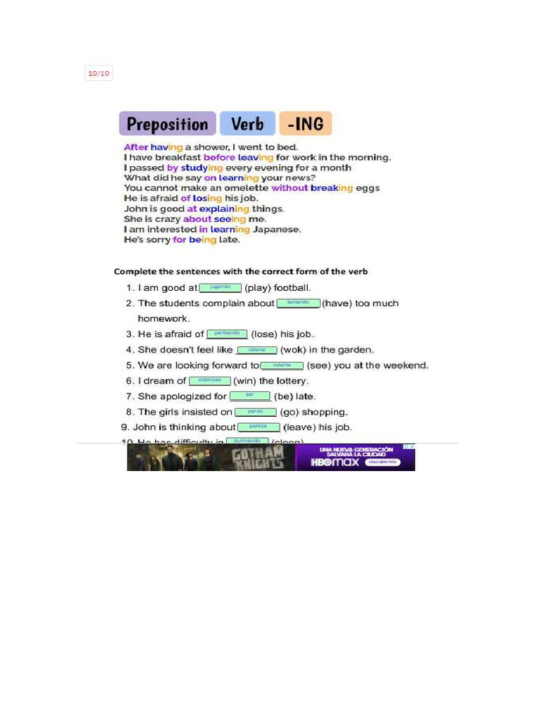 Gerunds After Prepositions Acitivity 3 | PDF
