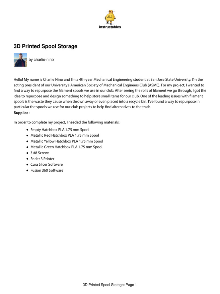 3D Printed Spool Storage | PDF | 3 D Printing | Secondary Sector Of The ...