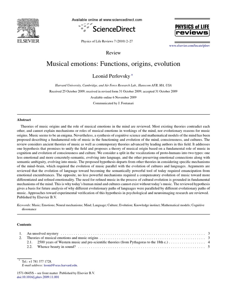 Musical Emotions Functions, Origins, Evolution | PDF | Emotions | Mind