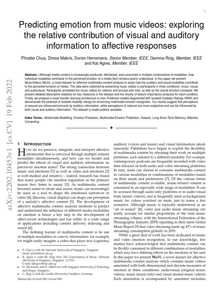 Predicting Emotion From Music Videos | PDF | Science & Mathematics