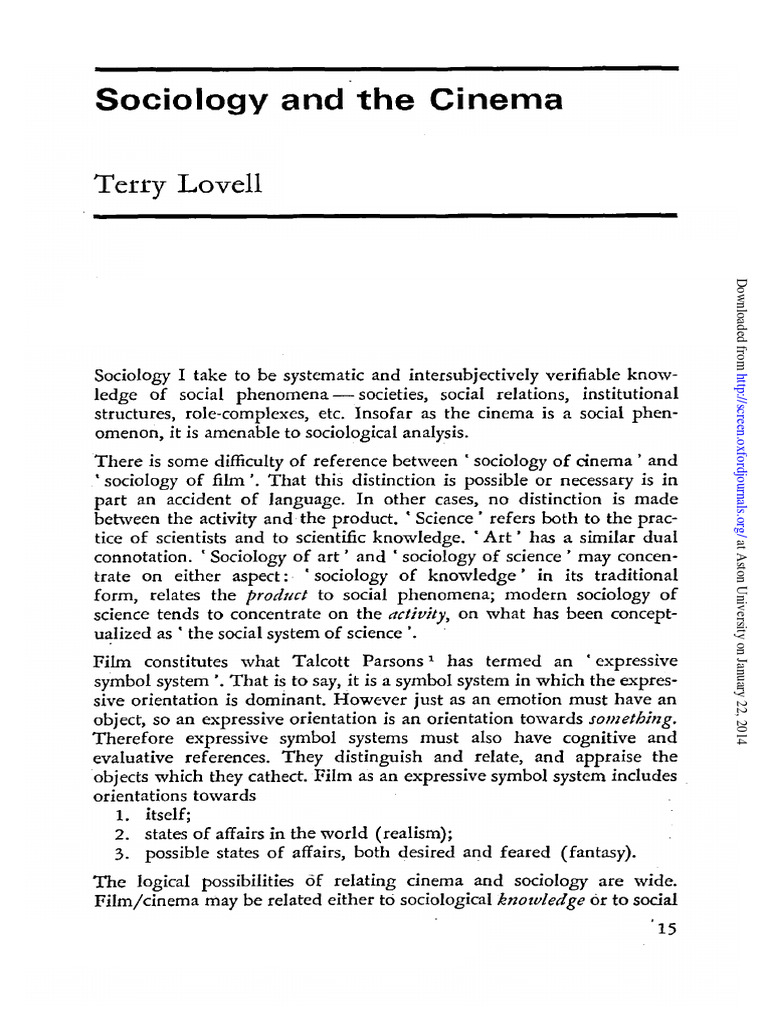 Lovell, T. - Sociology and The Cinema (1971) (10.1093 - S | PDF ...