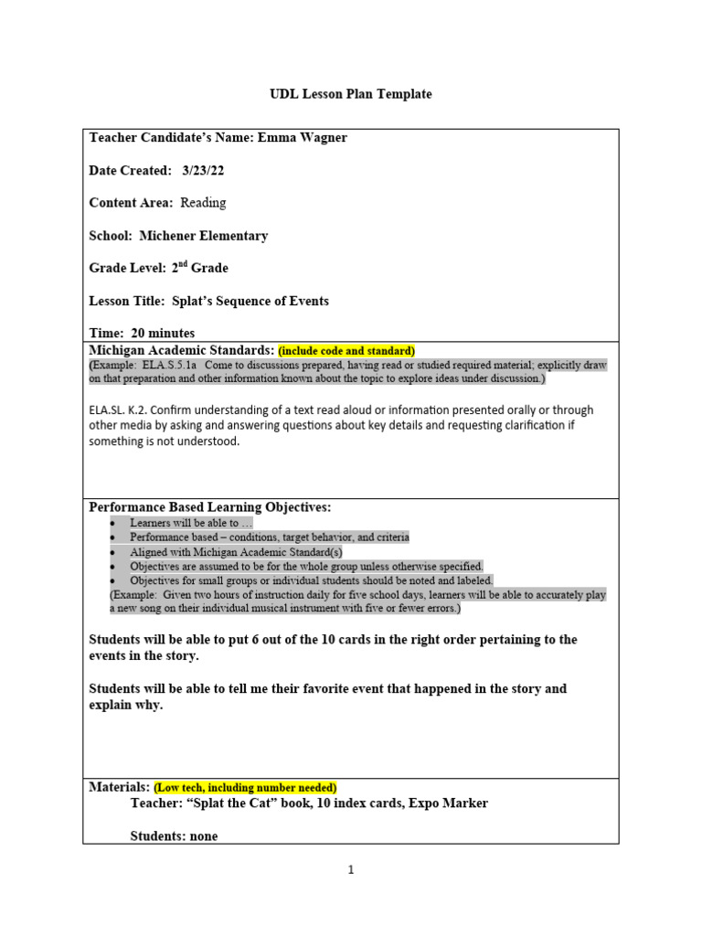 Udl Lesson Plan 8 | PDF | Learning | Understanding