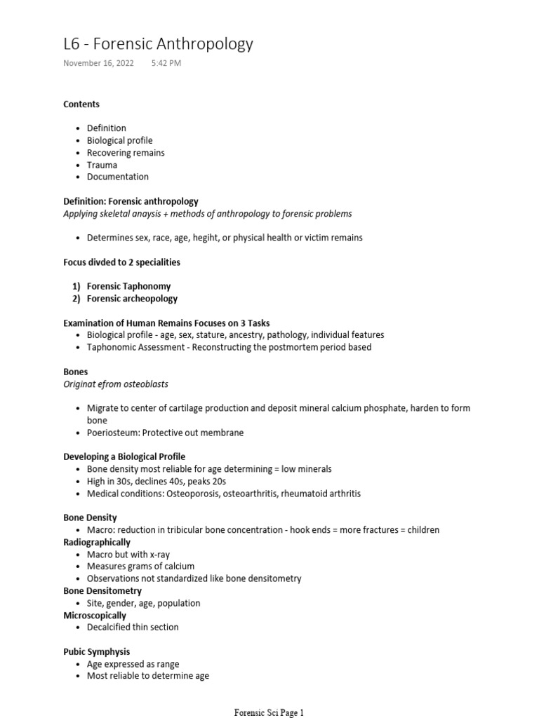 Forensic Anthropology Notes | PDF