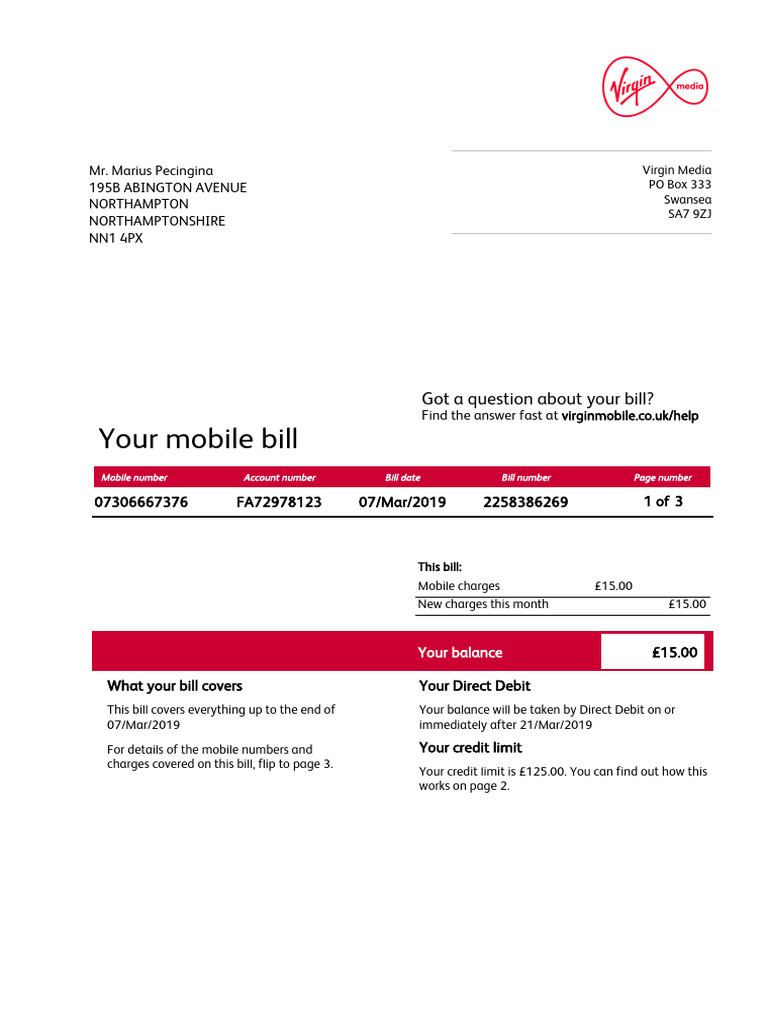 Virgin Media Ebill | Download Free PDF | Invoice | Mobile Phones