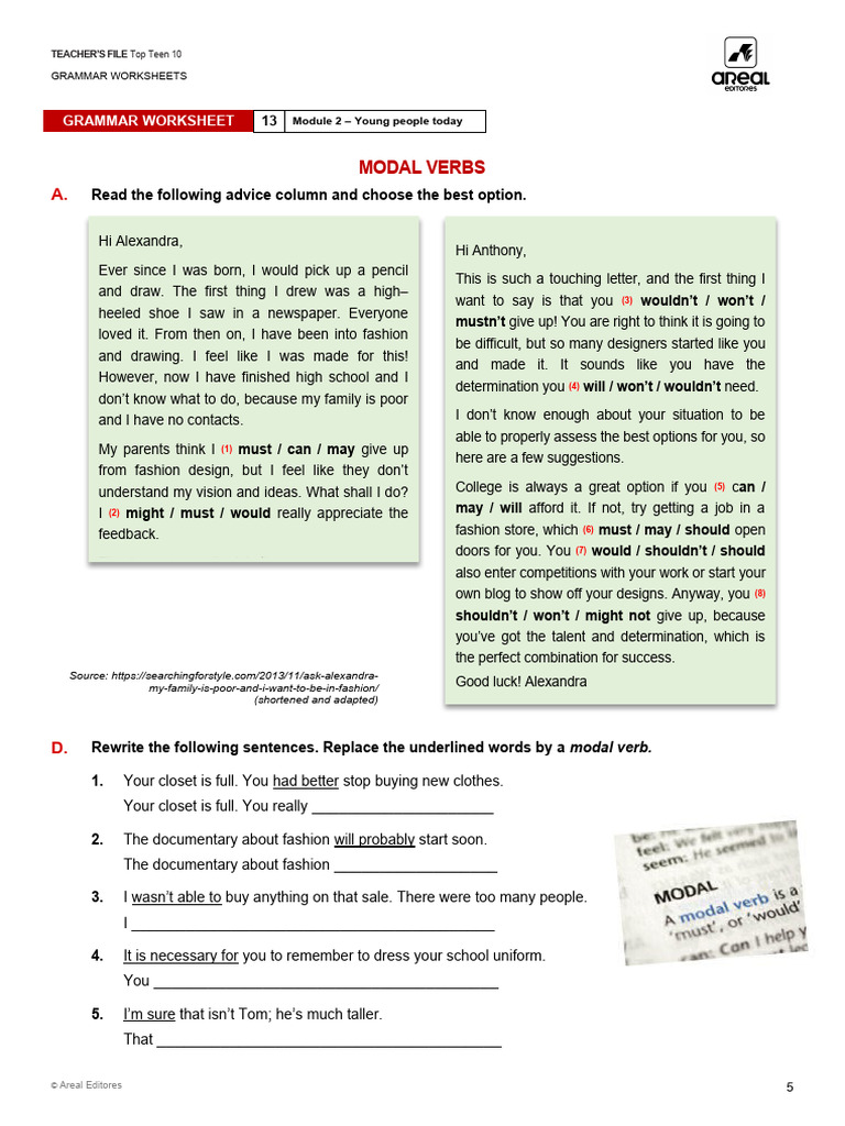 Ae Tt1021 Grammar Worksheet 13 | PDF | Linguistics