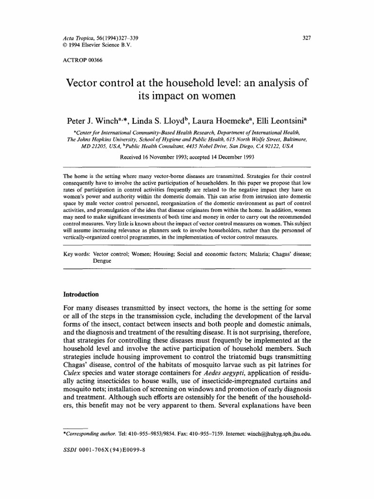 Winch. Vector Control at The Household Level Impact On Women | PDF ...