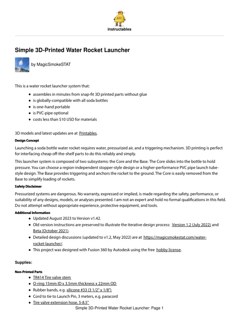 Simple 3D Printed Water Rocket Launcher | PDF