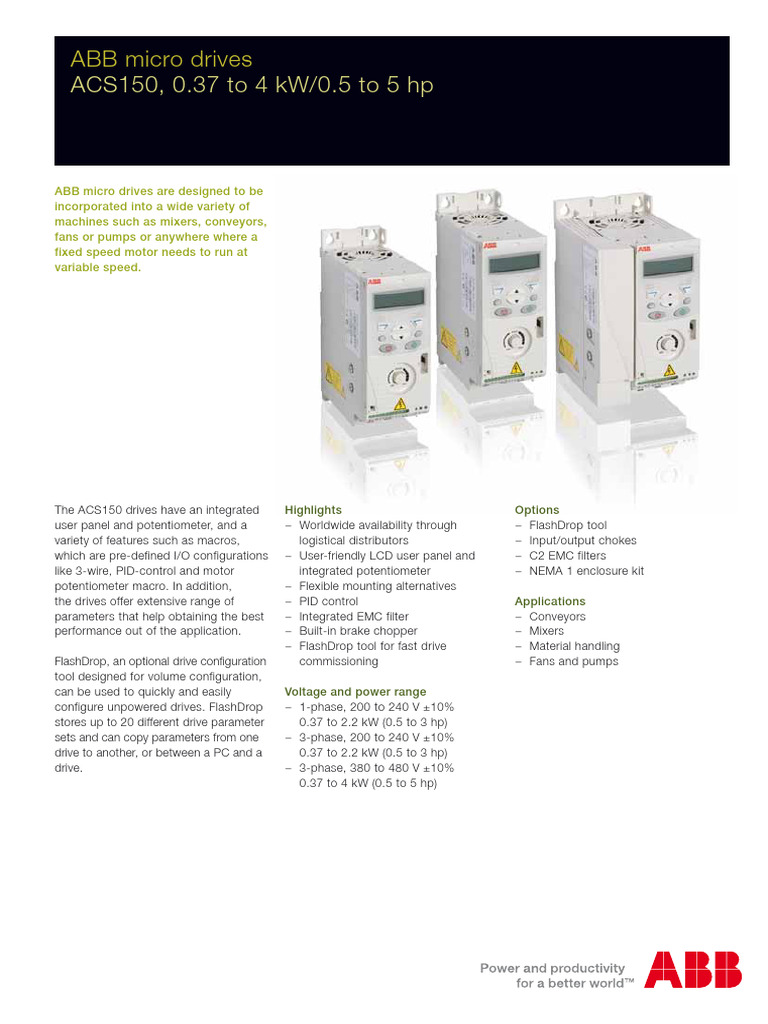 ACS150, 0.37 To 4 kW/0.5 To 5 HP: ABB Micro Drives | PDF | Alternating ...