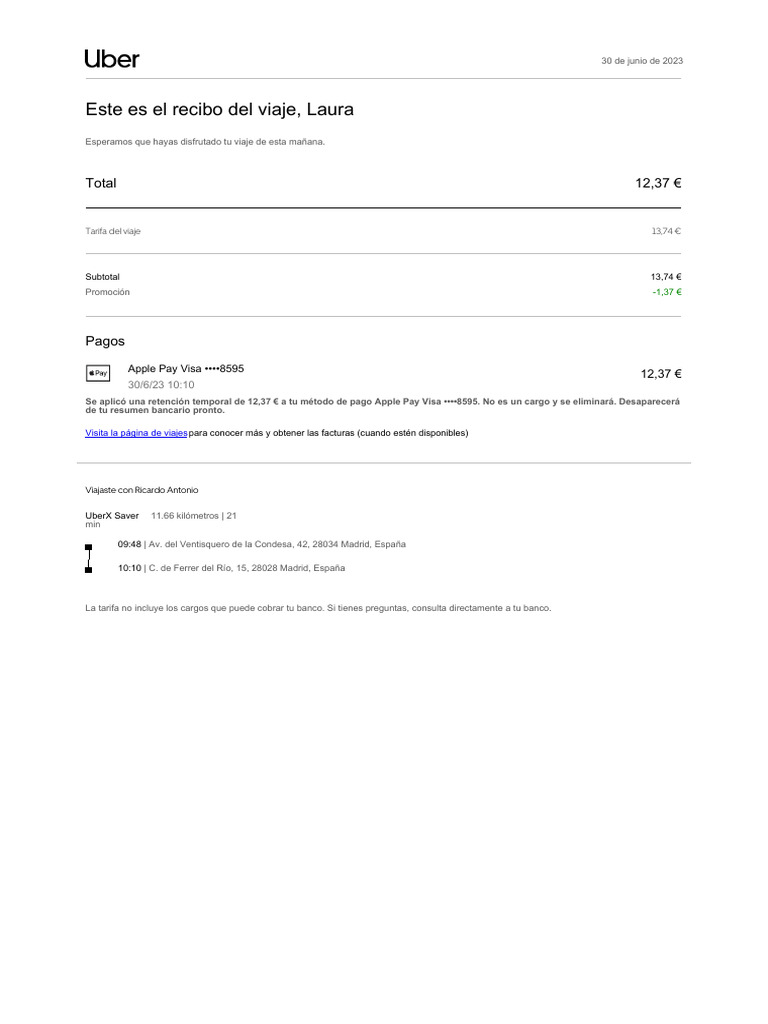 Recibo Uber | PDF