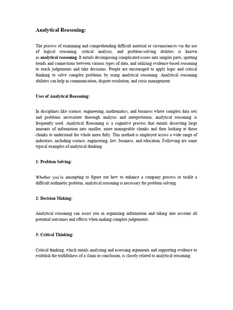 Uses of Analytical Reasoning | PDF
