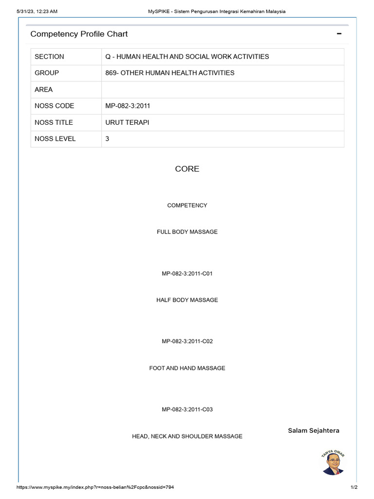 Urut Terapi CPC Competency Profile Chart | PDF