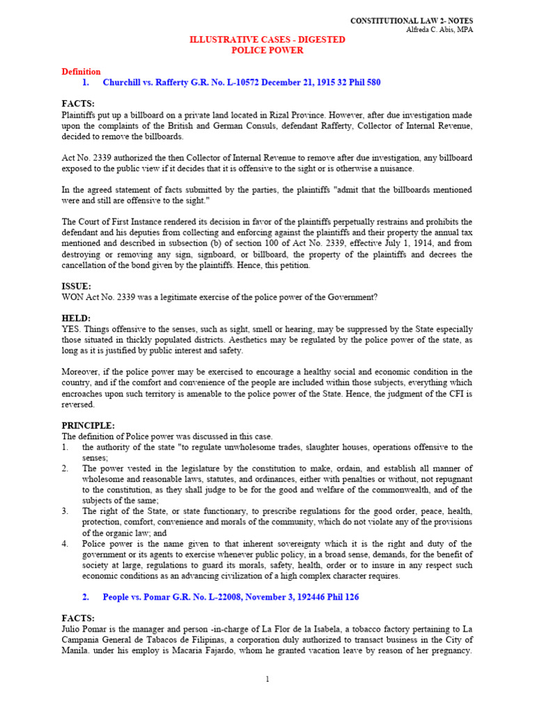 Notes - Constitutional Law 2 (Police Power) Digested-1 | Download Free ...