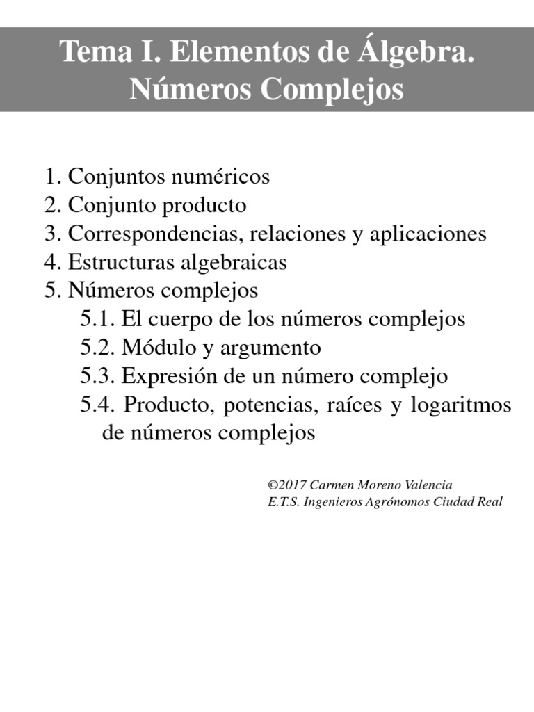 Elementos de Álgebra. Numeros Complejos. Tema 1 | PDF | Números ...