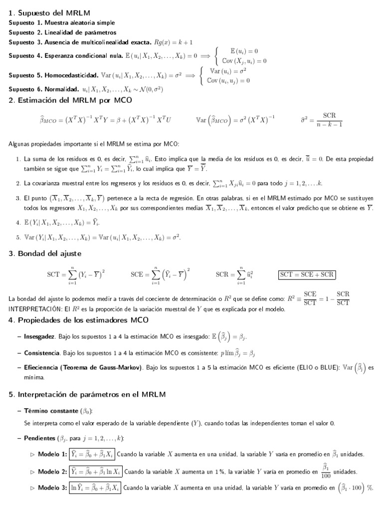 Formulario | PDF | Mínimos cuadrados ordinarios | Enseñanza de matemática
