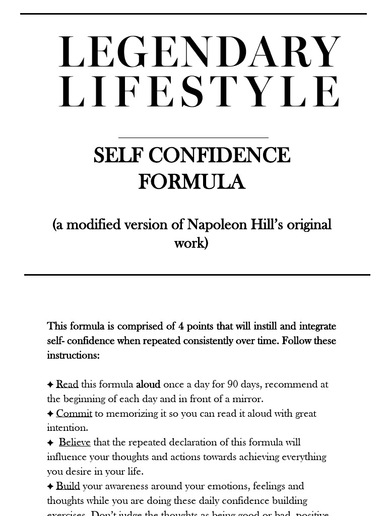 UcWgZuXzTxupNdKlWmm6 Self Confidence Formula | PDF | Thought | Intention