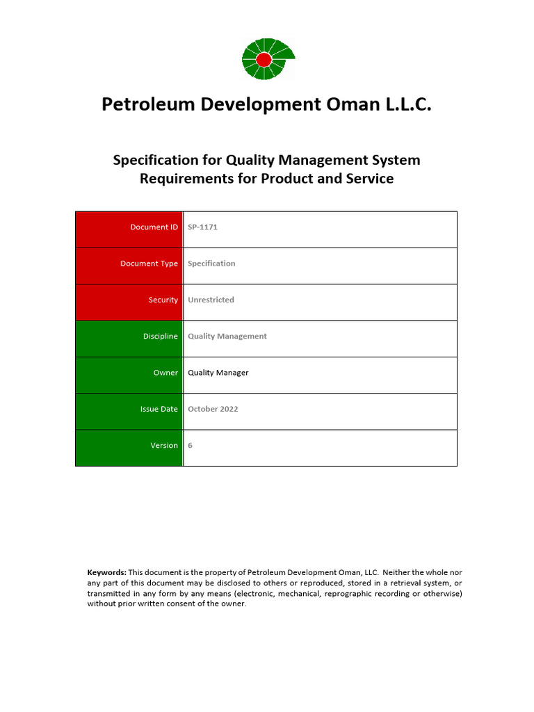 SP 1171 | PDF | Specification (Technical Standard) | Quality Management