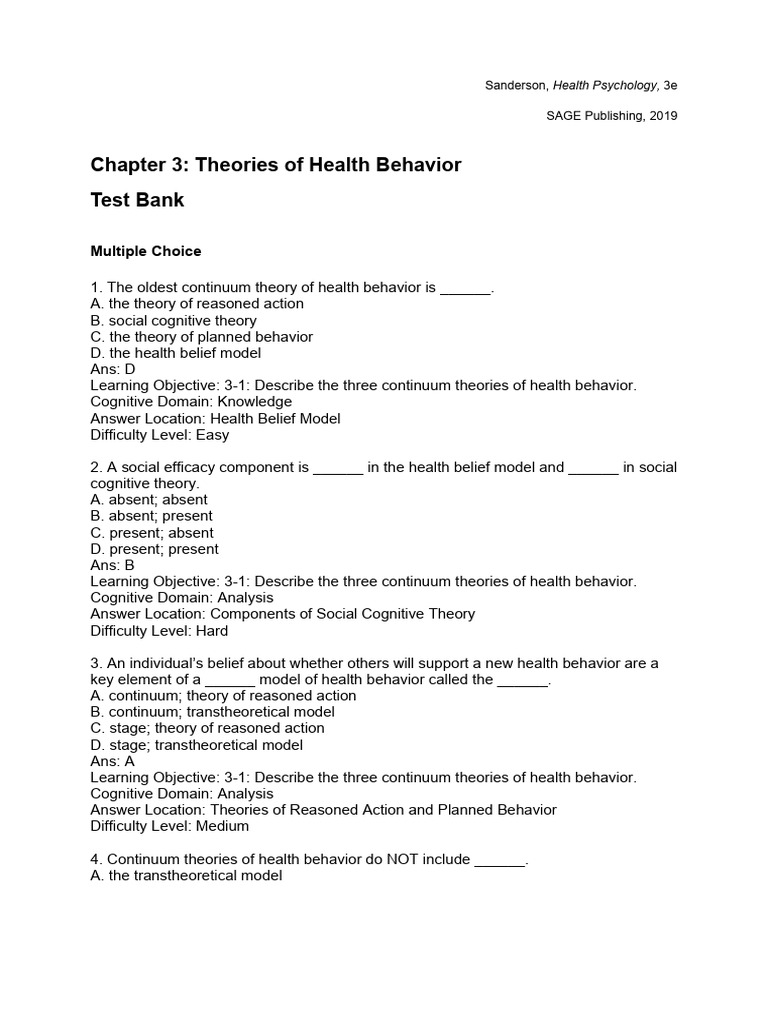 Ch3 Theories of Health Behavior | PDF | Learning | Learning Theory ...