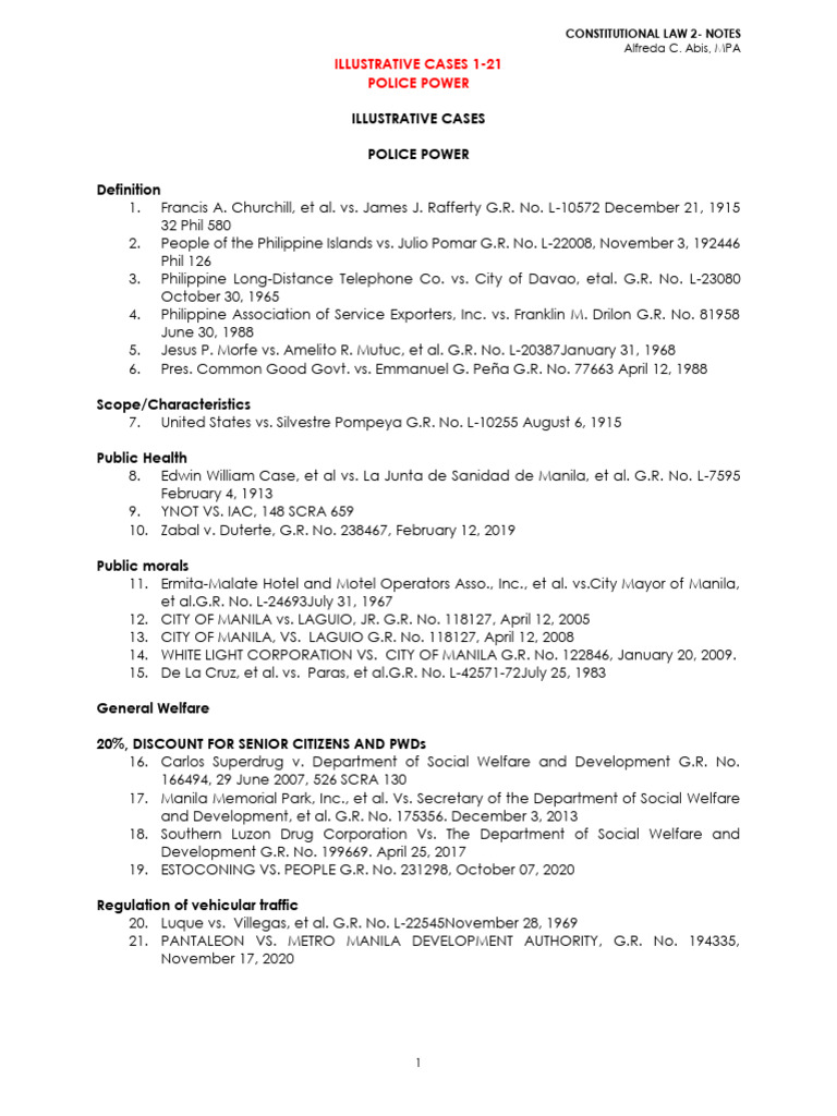 Consti 2 - Police Power (Case 1-21) | PDF | Legal Remedy | Injunction