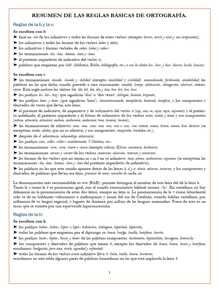 Resumen de Las Reglas Básicas de Ortografía | PDF | Mecánica del ...