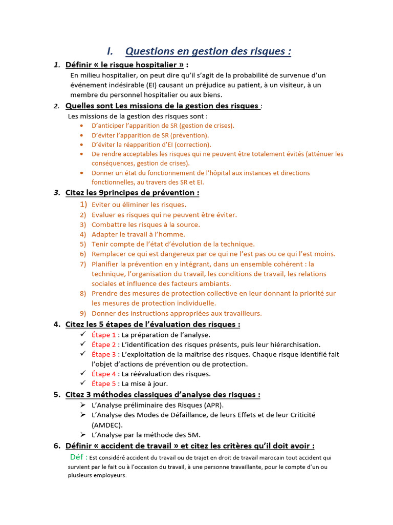 Gestion des risques en milieu hospitalier | PDF | Réflexion | Risque